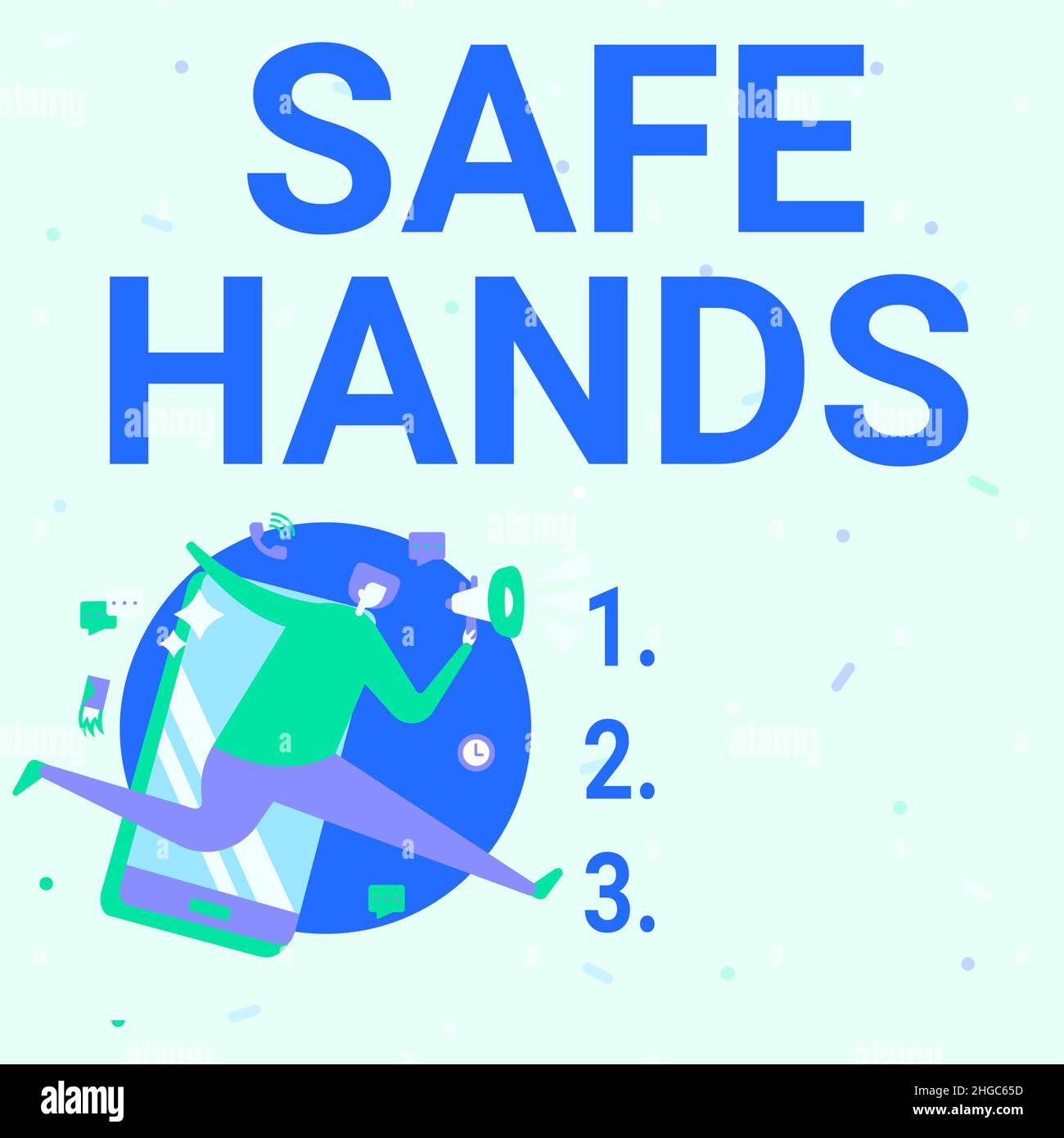 Handwriting text Safe Hands. Business concept Ensuring the sterility ...