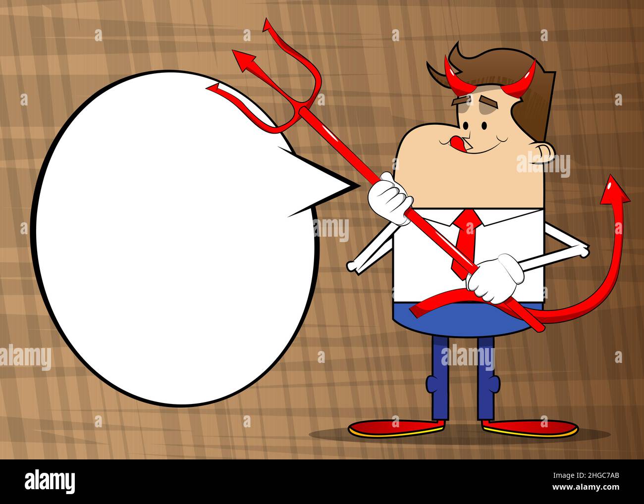 Simple retro cartoon of a businessman devil with pitchfork ...