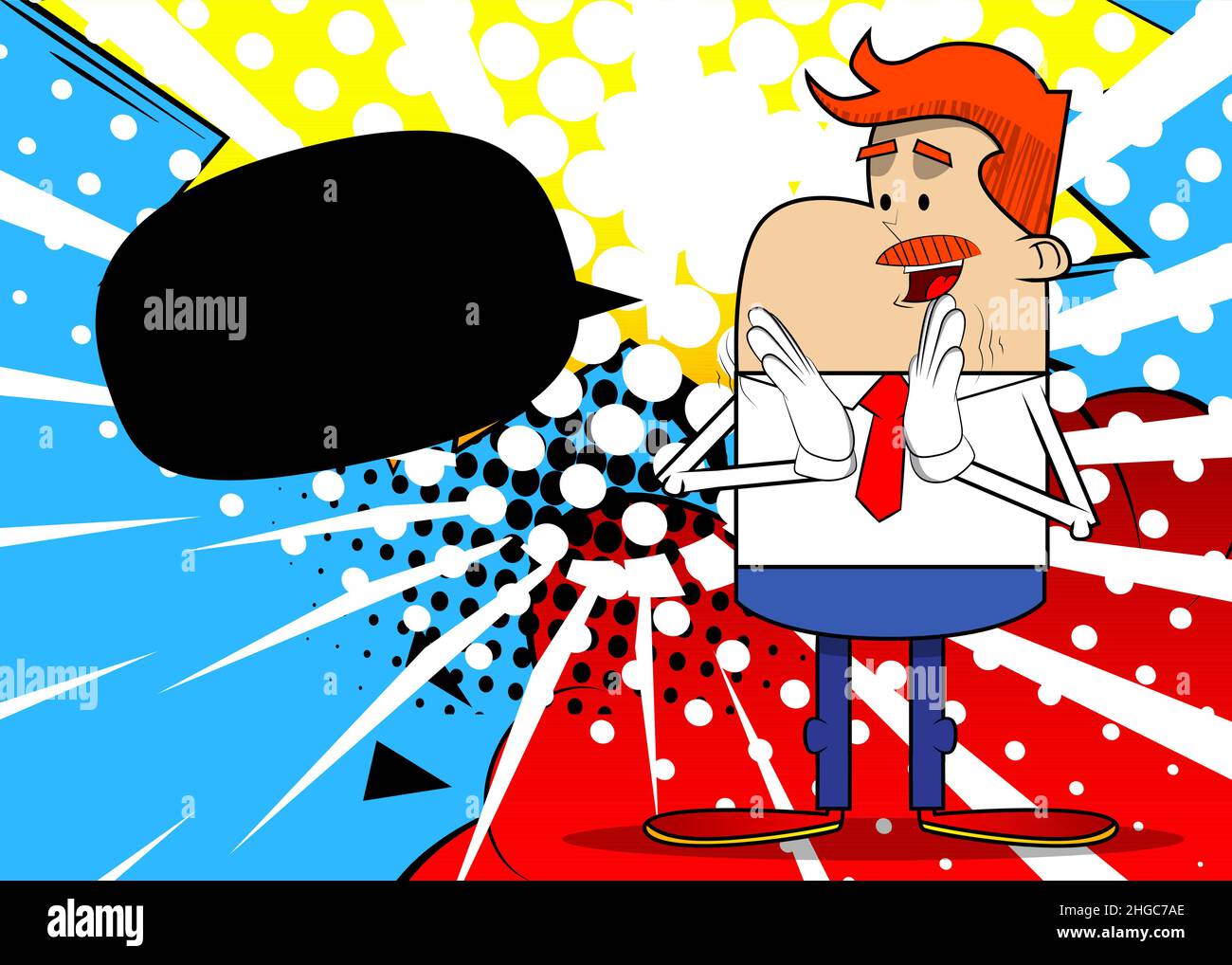 Simple retro cartoon of a businessman with clapping hands. Professional ...