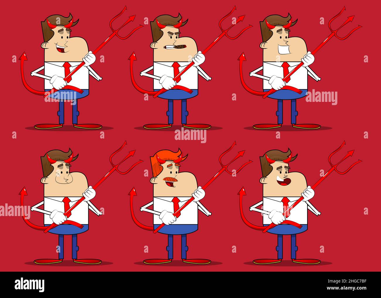 Simple retro cartoon of a businessman devil with pitchfork ...