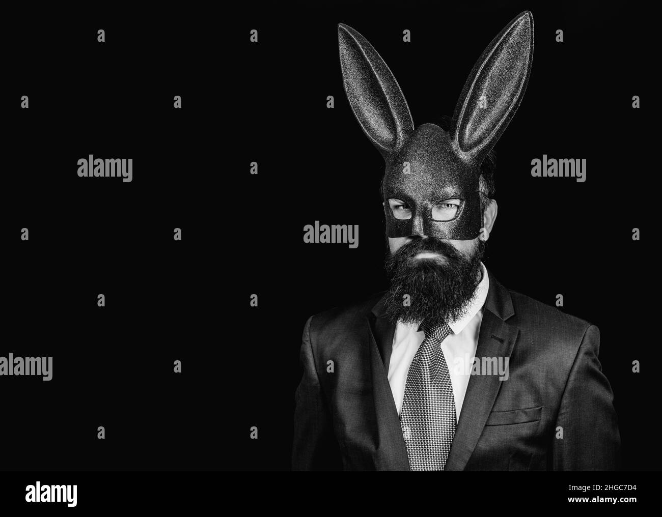 Portrait handsome man bunny ears Black and White Stock Photos & Images ...