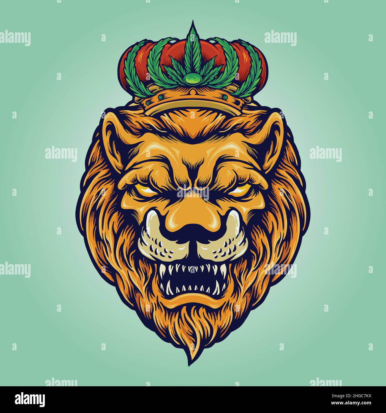 Head Lion with Cannabis Crown Vector illustrations for your work Logo ...