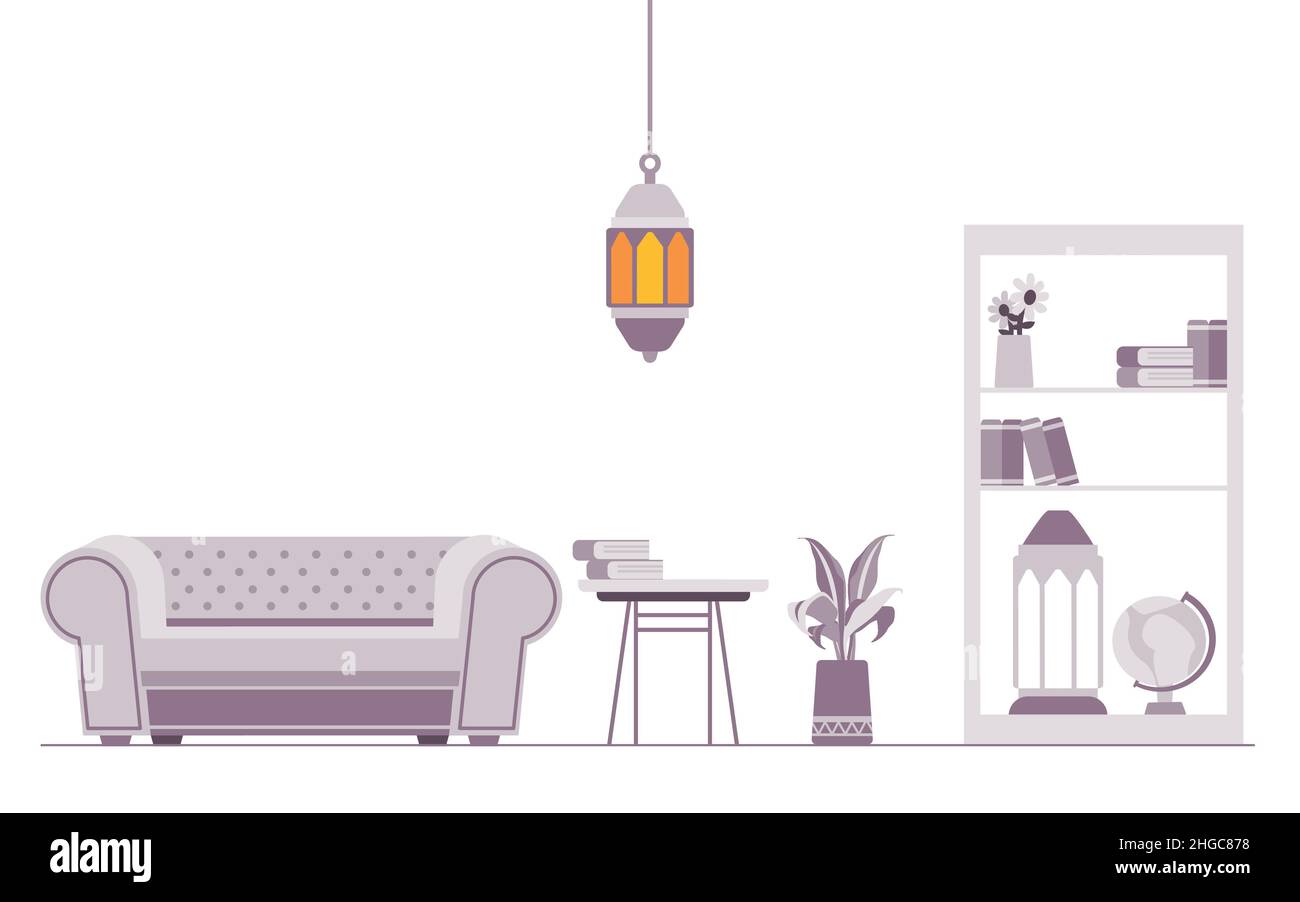 Interior home illustration living room empty sofa chair in white grey ...