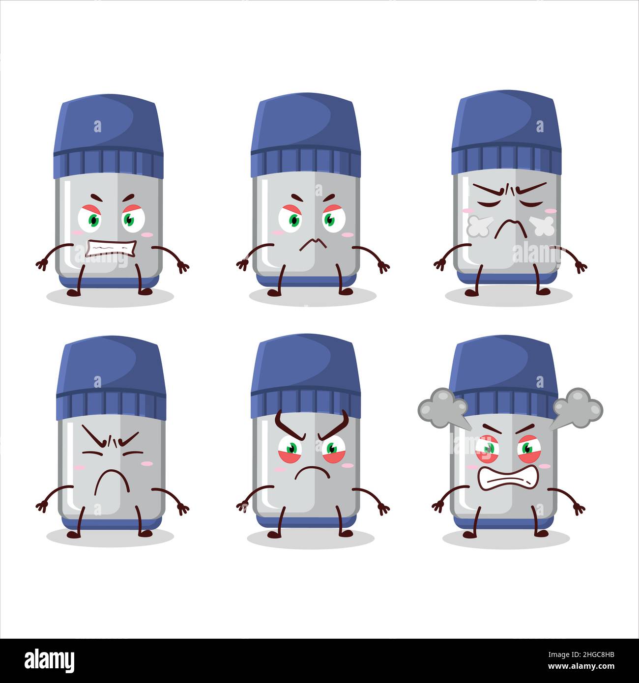 Blue whiteboard marker cartoon character with various angry expressions ...