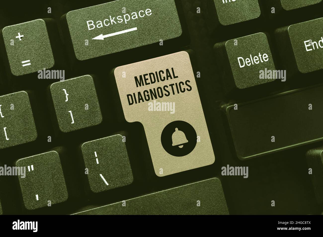 Text caption presenting Medical Diagnostics. Word Written on act of ...