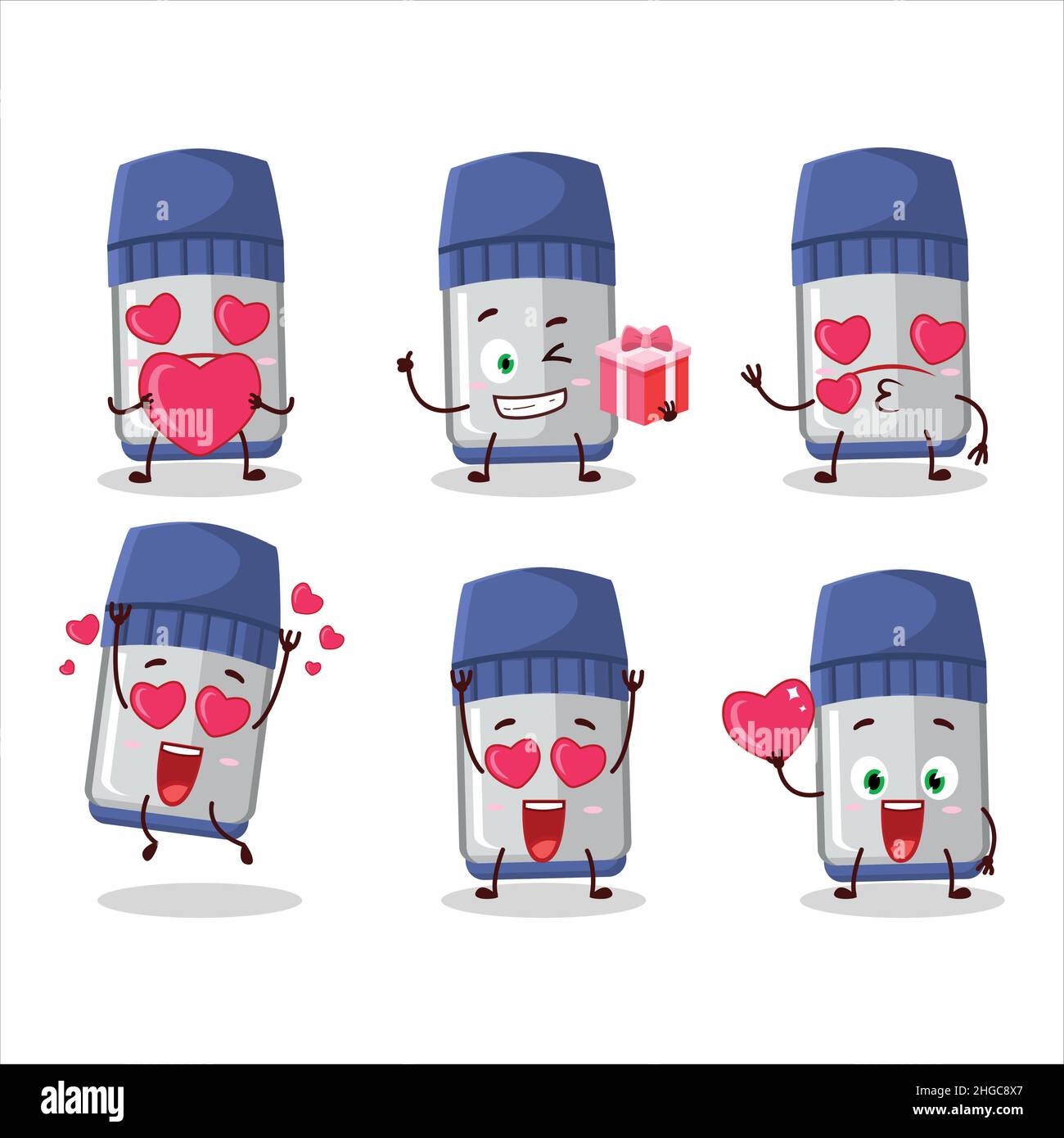 Blue whiteboard marker cartoon character with love cute emoticon ...