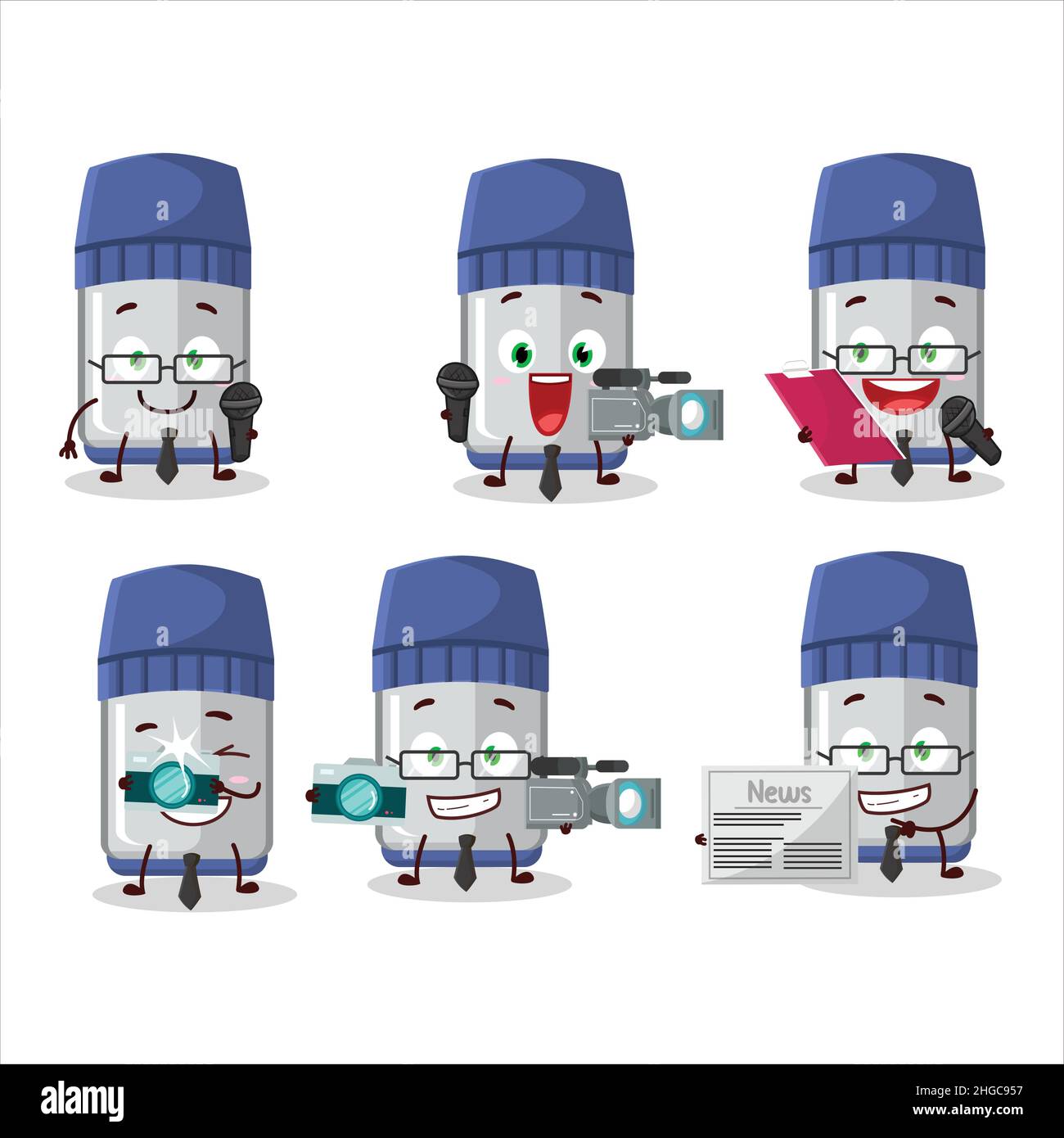 Character reporter blue whiteboard marker cute mascot with microphone ...