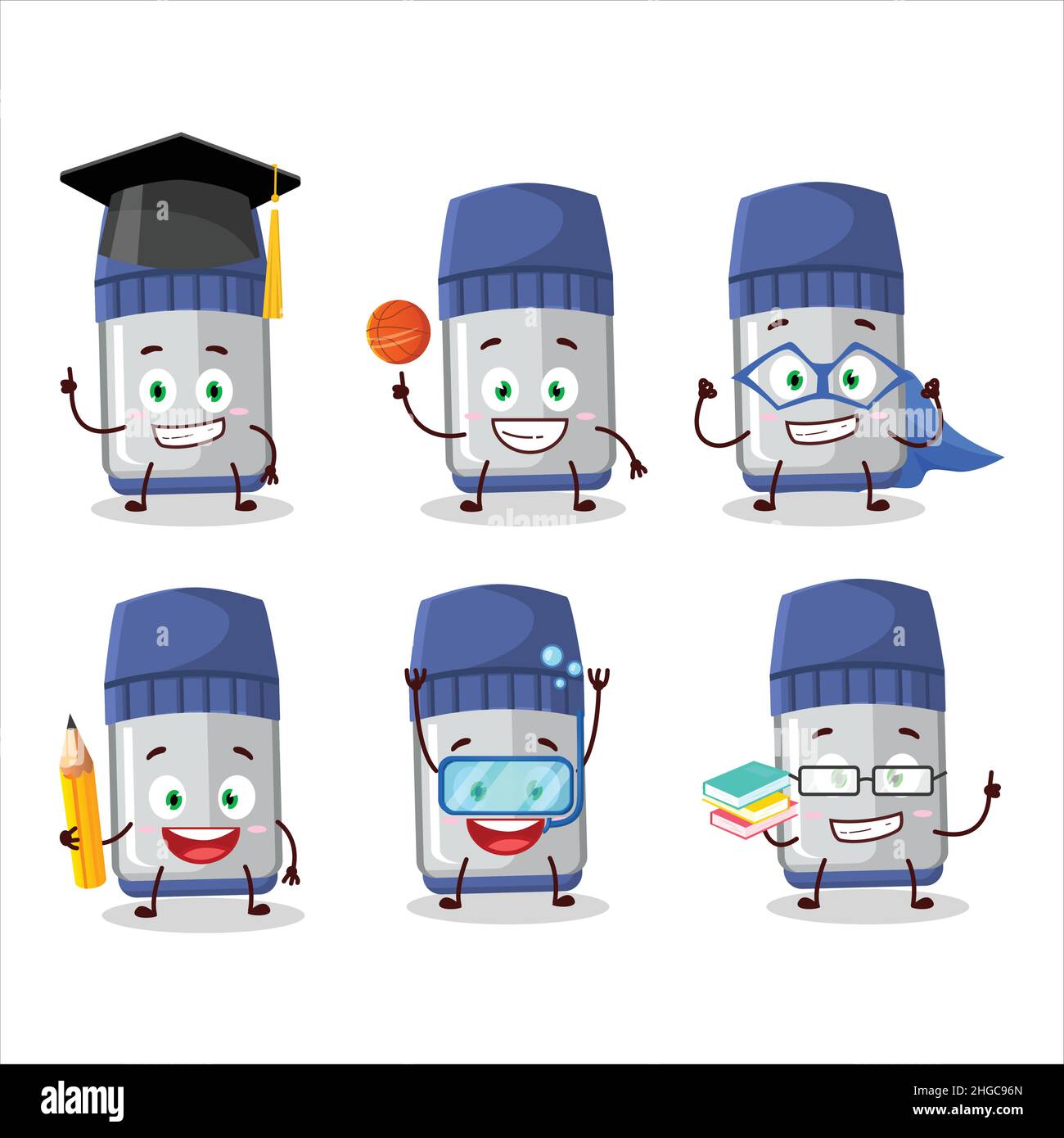 School student of blue whiteboard marker cartoon character with various ...