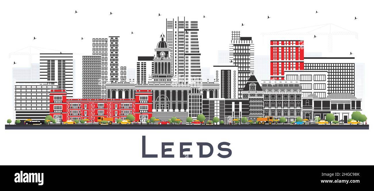 Leeds UK City Skyline with Color Buildings Isolated on White. Vector ...