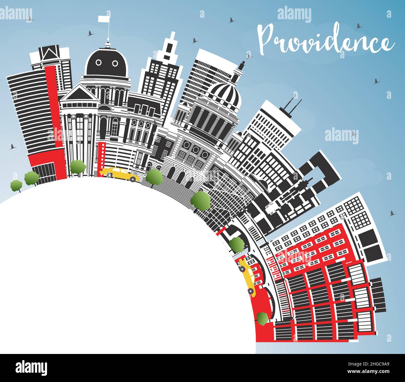 Providence Rhode Island City Skyline with Color Buildings, Blue Sky and ...