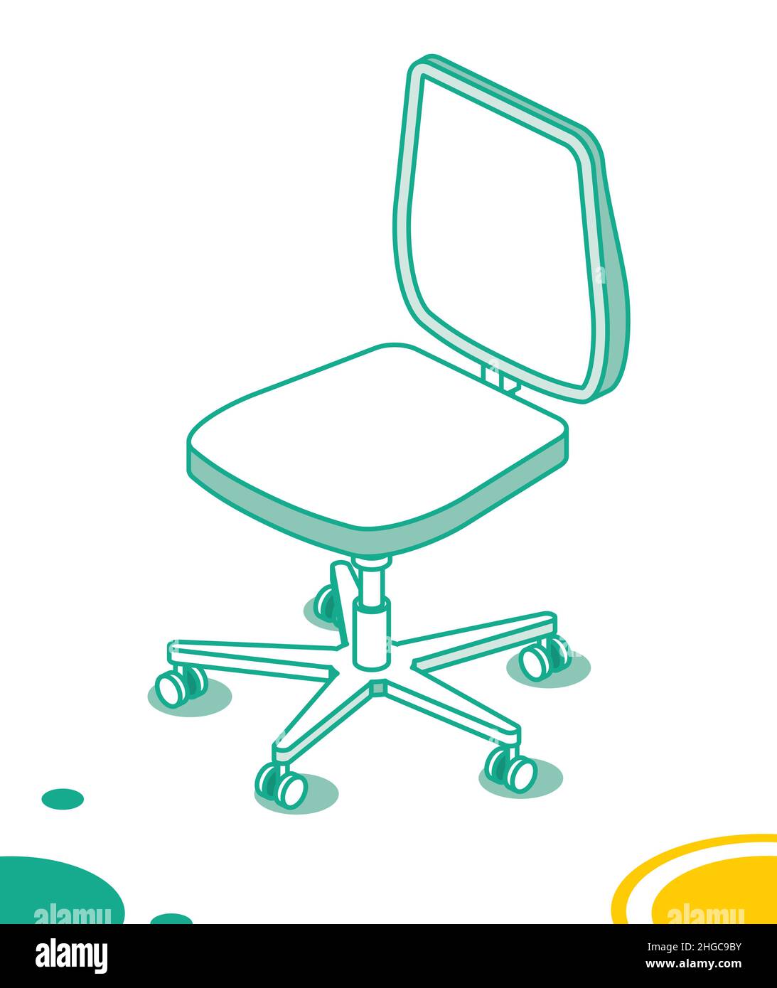 Isometric Office Chair on Wheels. Vector Illustration. Outline Desk ...