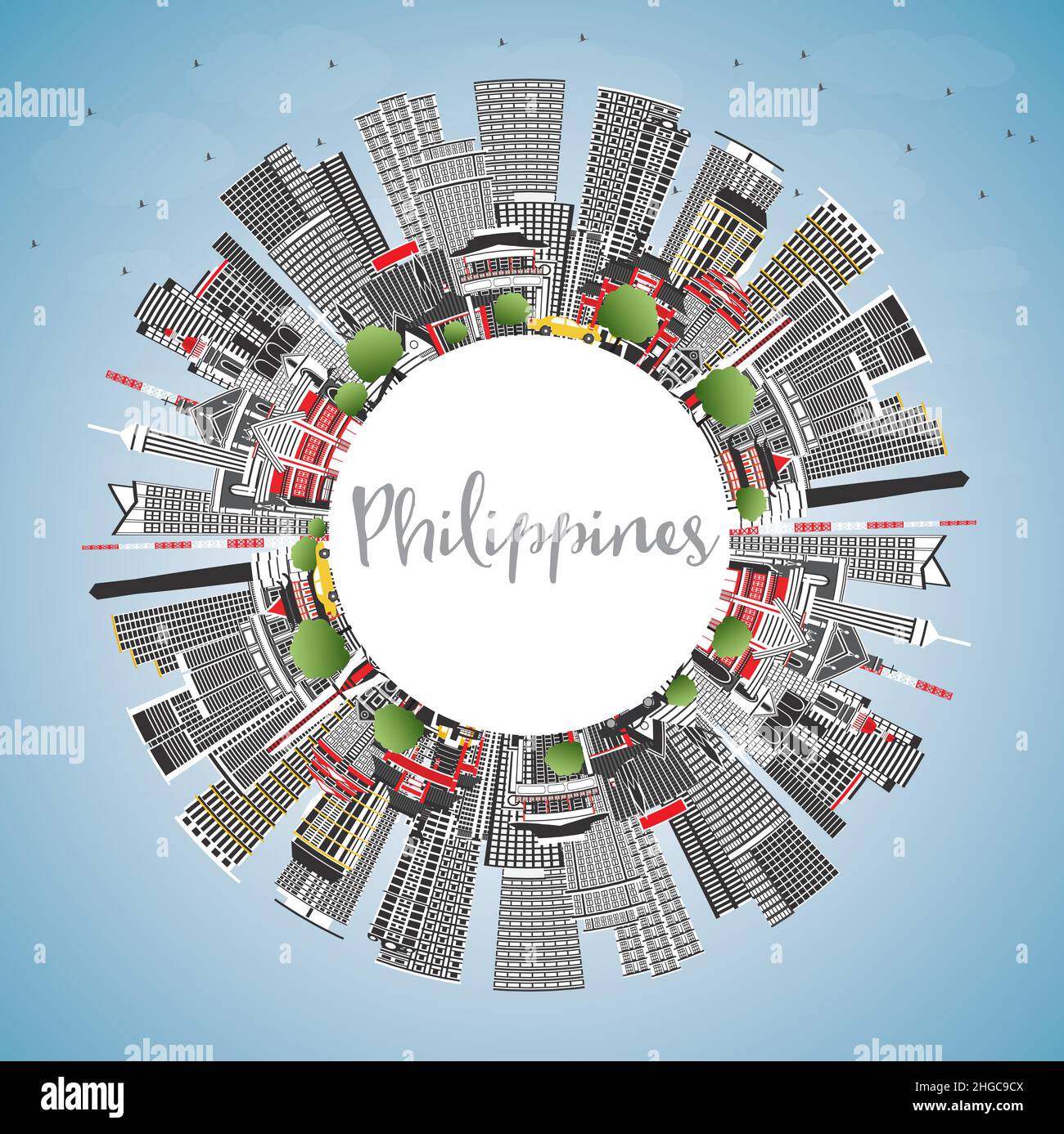 Philippines City Skyline with Gray Buildings, Blue Sky and Copy Space ...