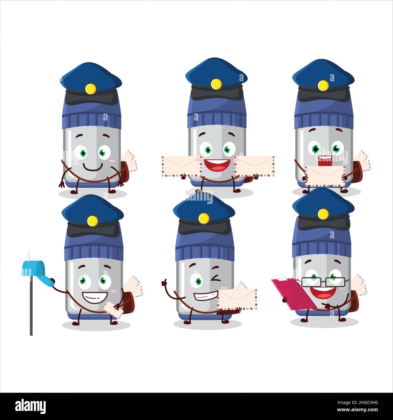 A picture of cheerful blue whiteboard marker postman cartoon design ...
