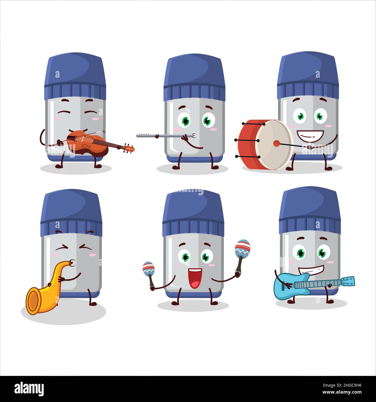 Cartoon character of blue whiteboard marker playing some musical ...