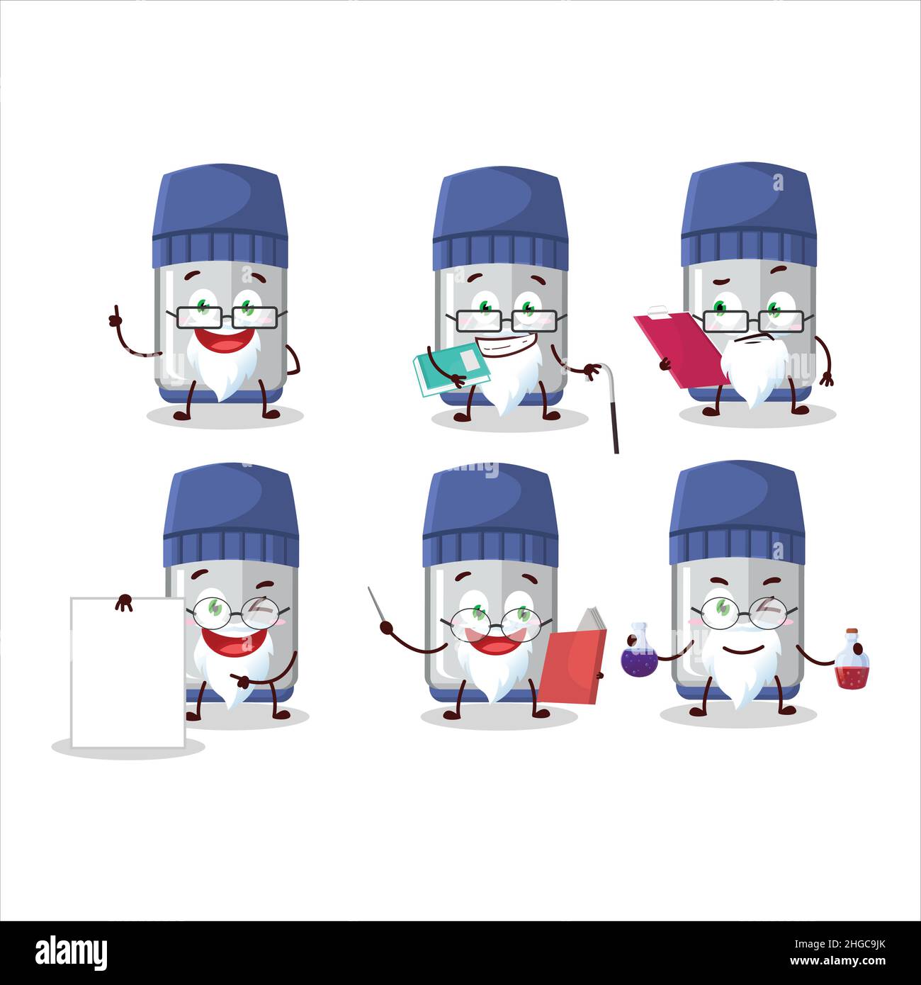 Professor blue whiteboard marker academic cartoon character working on ...