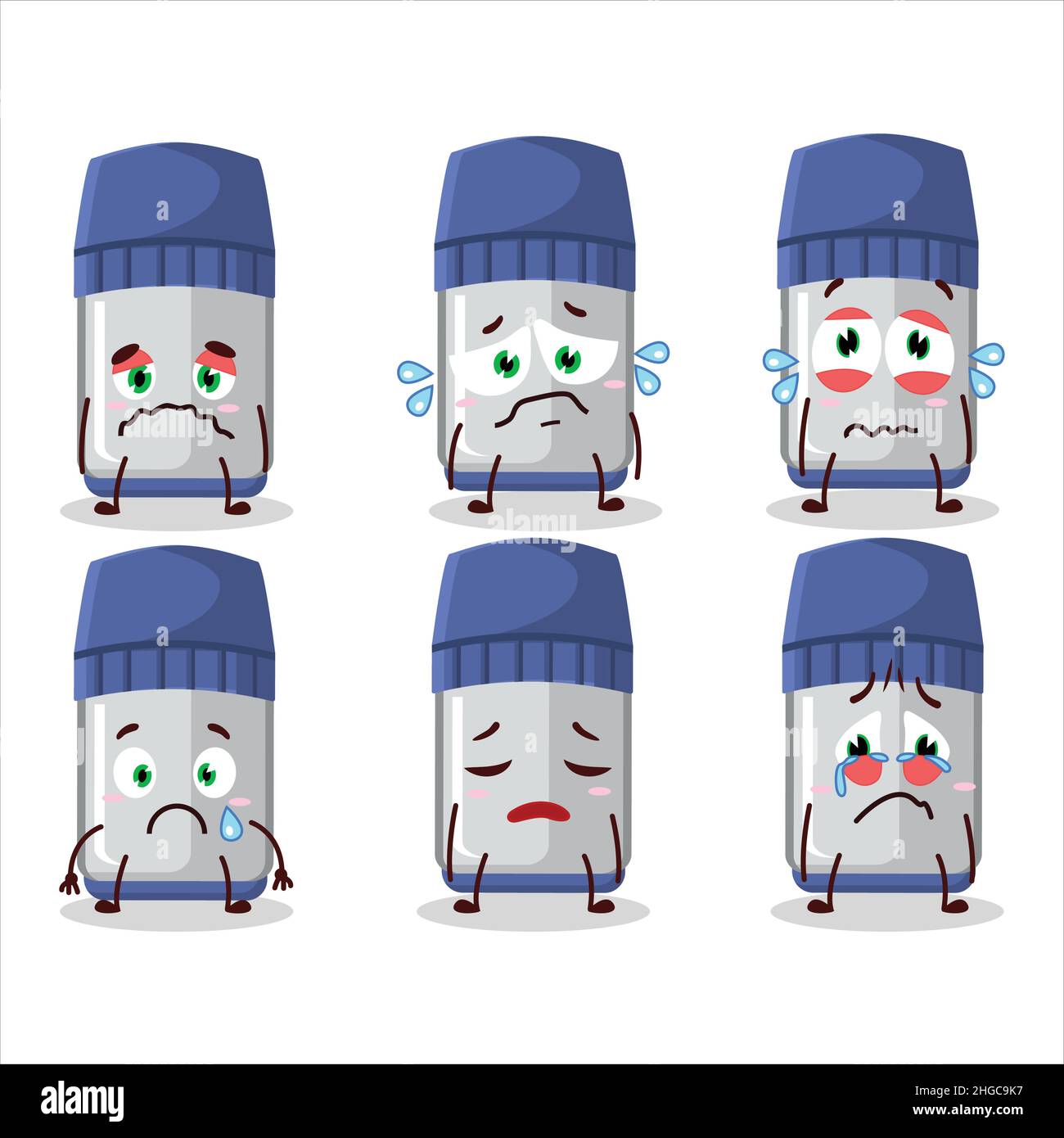 Blue whiteboard marker cartoon character with sad expression. Vector ...