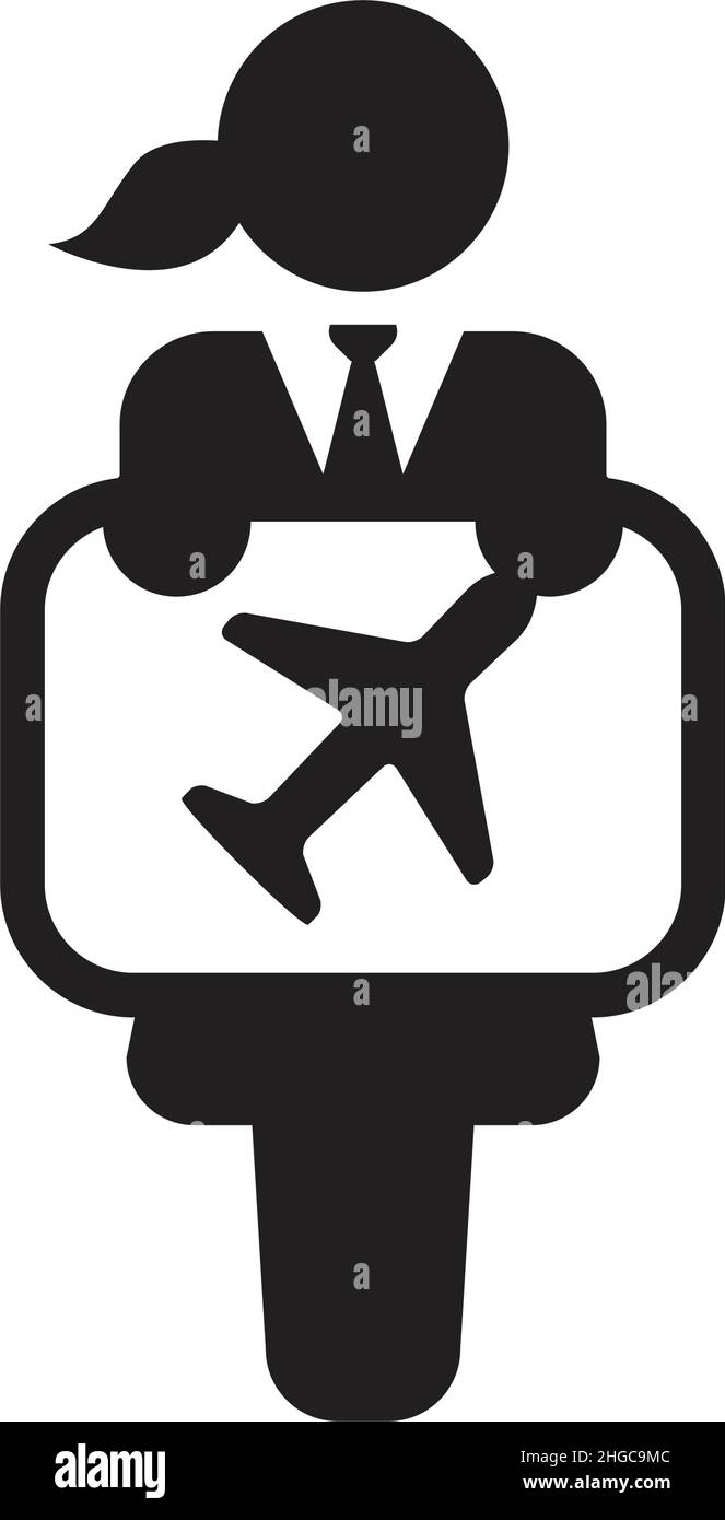 Business icon vector, female person with airplan symbol on board for ...