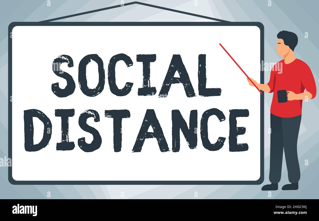 Hand writing sign Social Distance. Word for degree of acceptance of ...