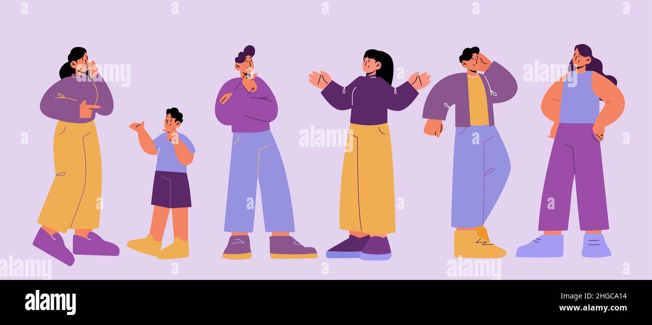 Thoughtful people, doubtful men, women or kids think, solve task ...