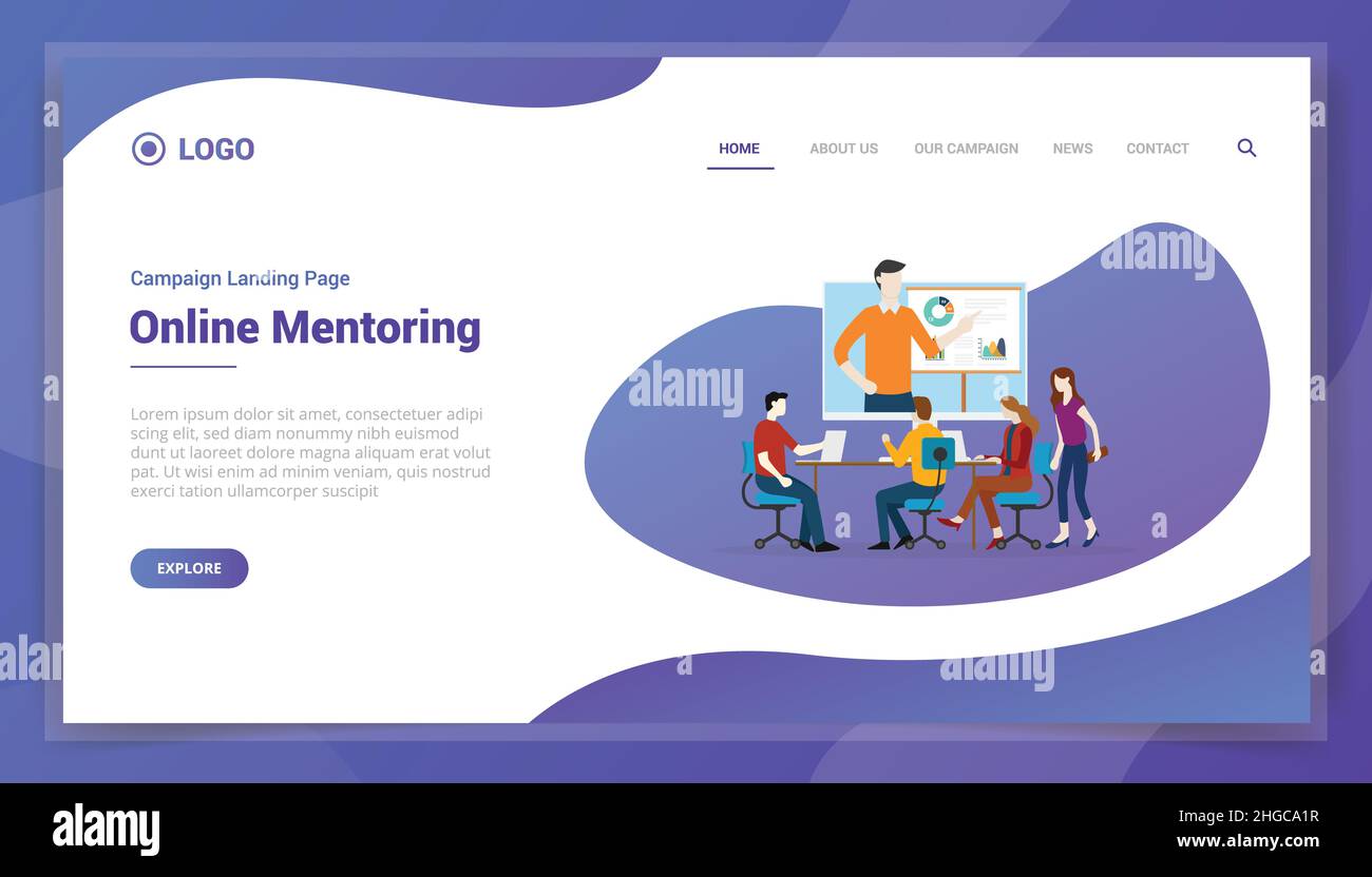 online mentoring business concept technology for website template landing homepage vector ...