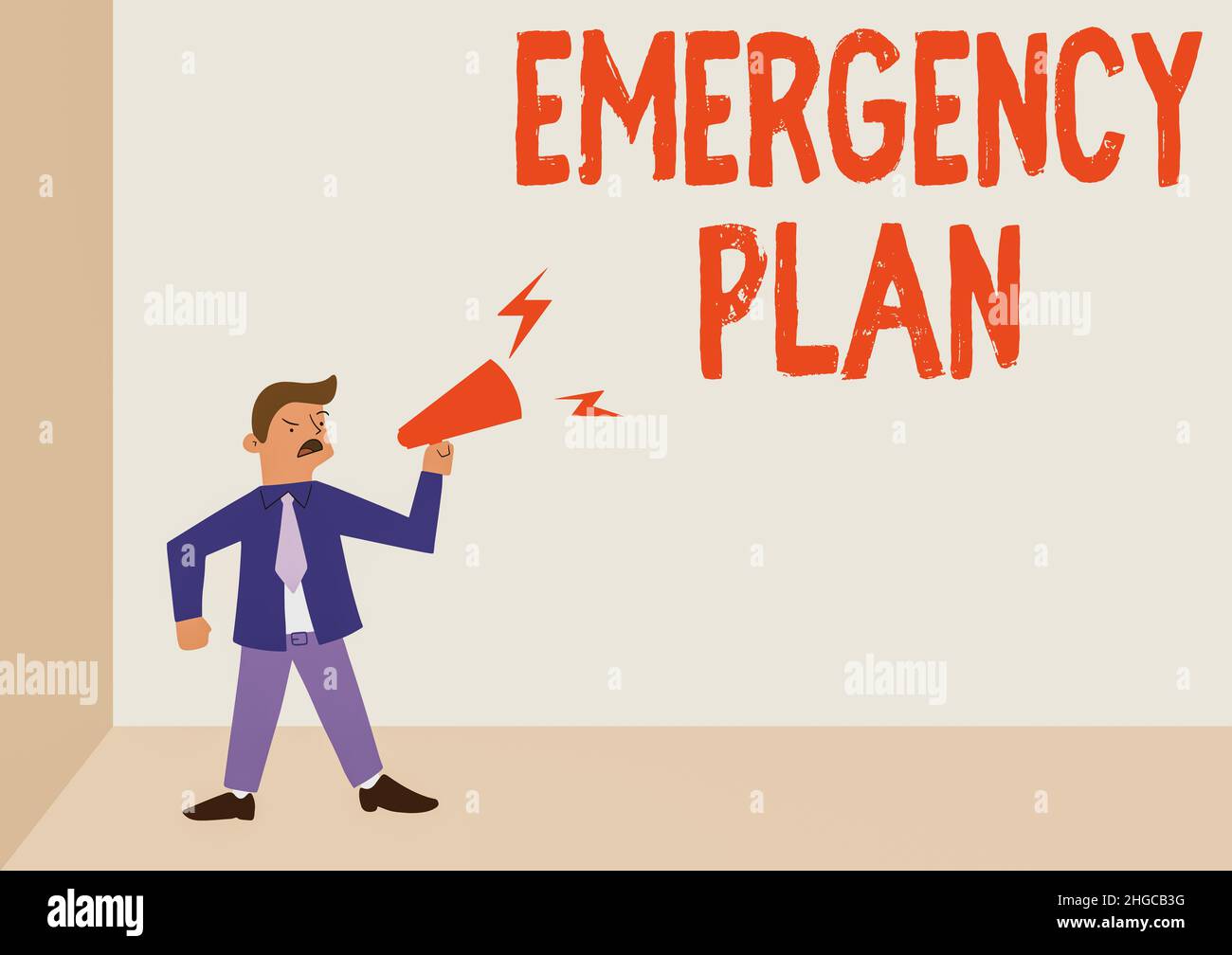Text caption presenting Emergency Plan. Concept meaning instructions ...