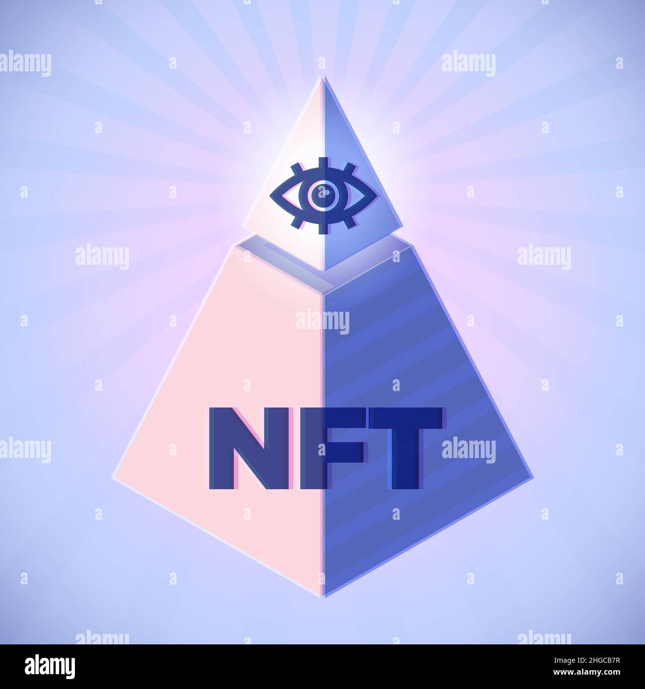 NFT sign with mystic pyramid and eye. Non-fungible token concept ...