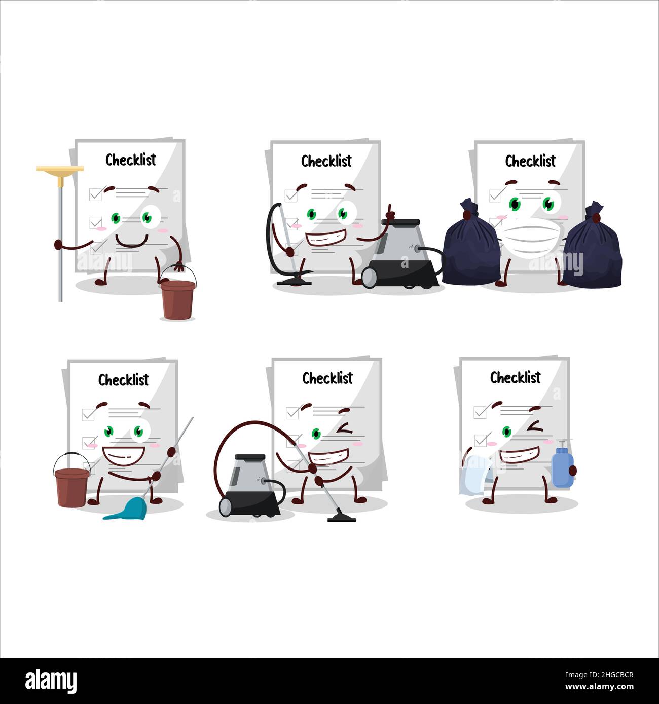 Cleaning service paper sheet cute cartoon character using mop. Vector ...