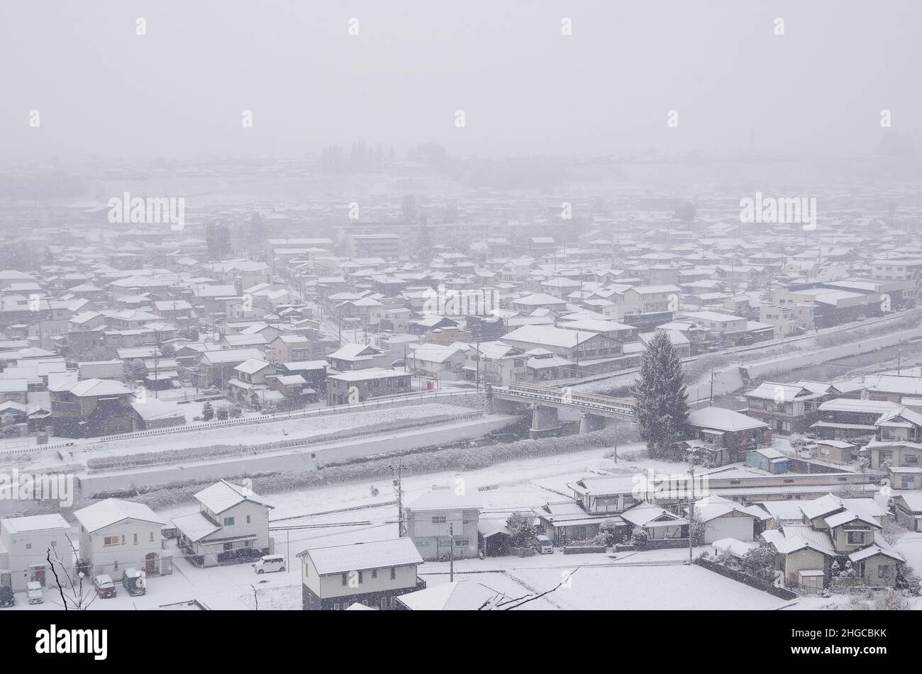 iida, nagano, japan, 2022/20/01 , Snowstorm in Iida city, located in ...