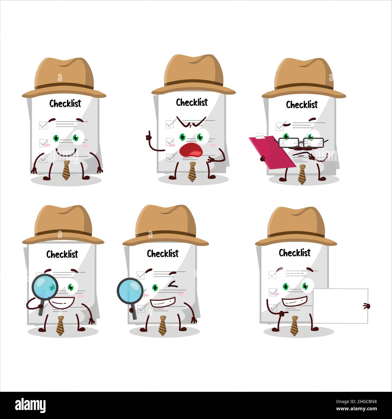 Detective paper sheet cute cartoon character holding magnifying glass ...