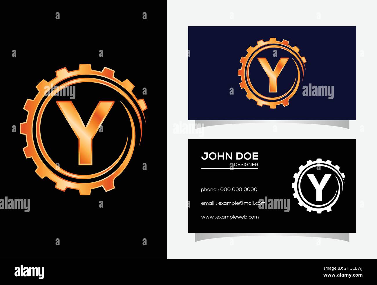 Initial Y monogram alphabet in a gear spiral. Gear engineer logo design ...