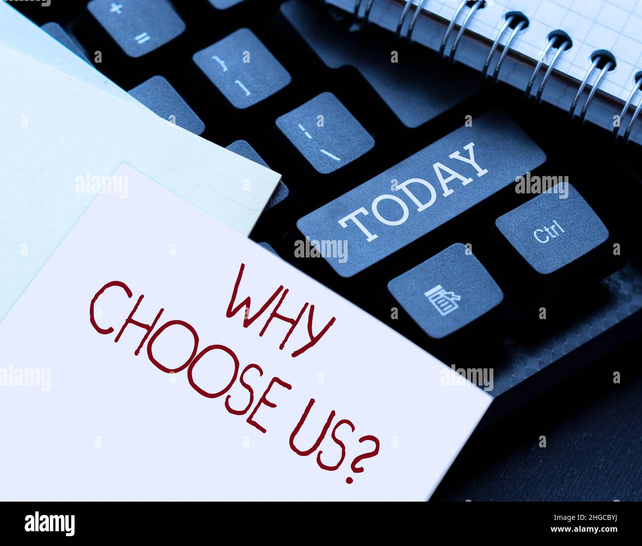 Text sign showing Why Choose Us Question. Business approach Reasons for ...