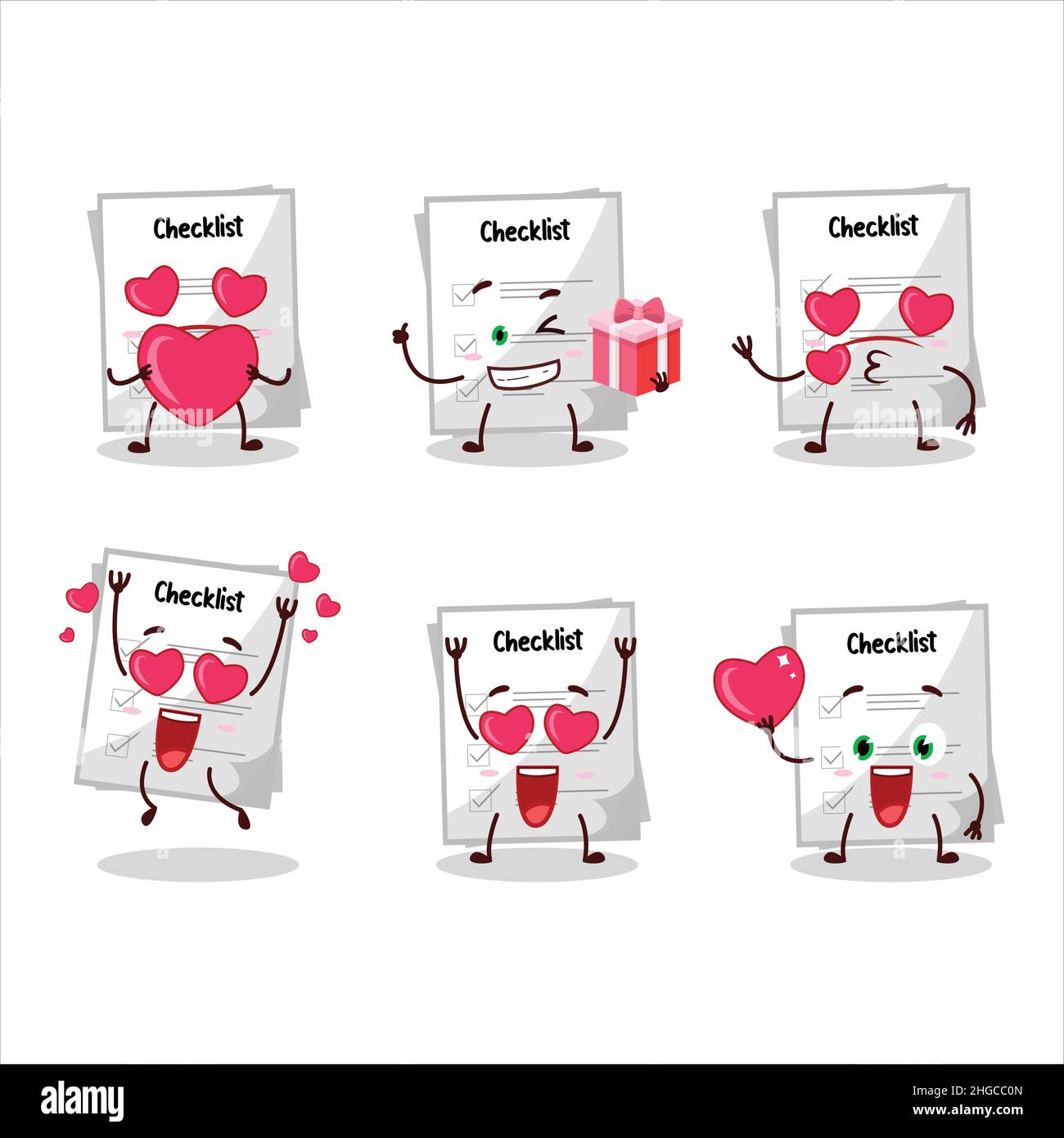 Paper sheet cartoon character with love cute emoticon. Vector ...