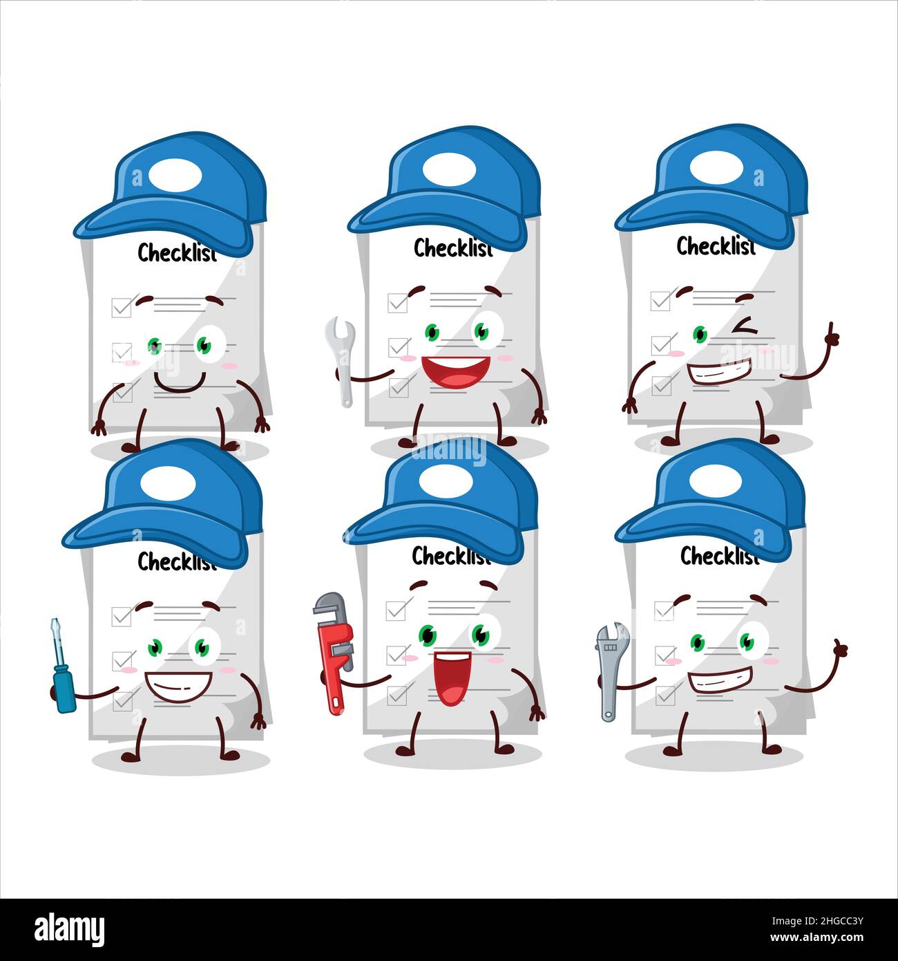 mechanic paper sheet cute mascot character with pliers. Vector ...