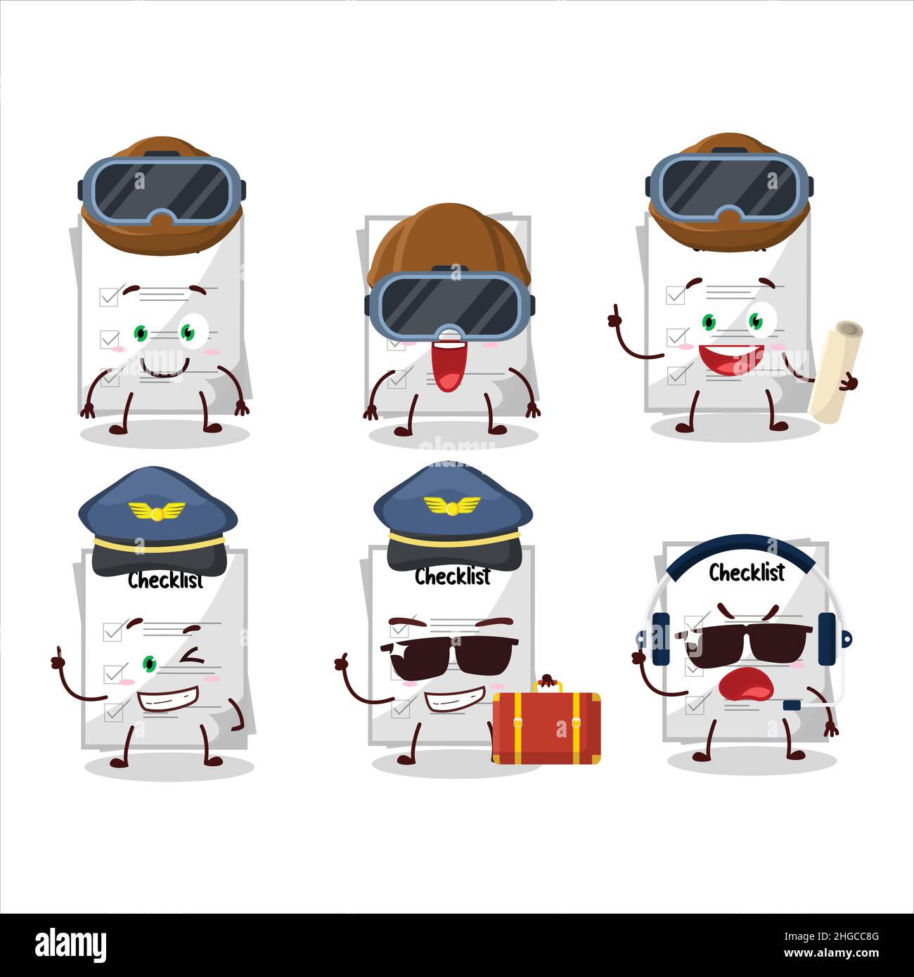 Pilot cartoon mascot paper sheet with glasses. Vector illustration ...