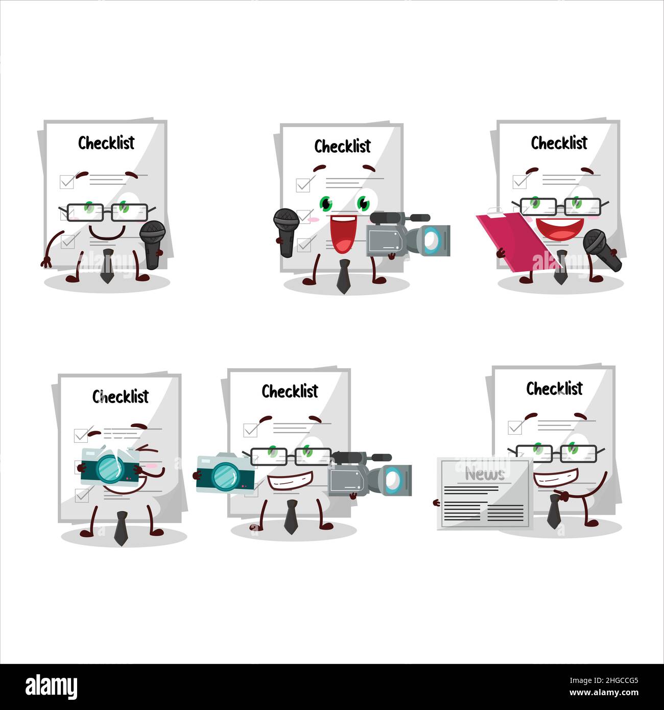 Character reporter paper sheet cute mascot with microphone. Vector ...