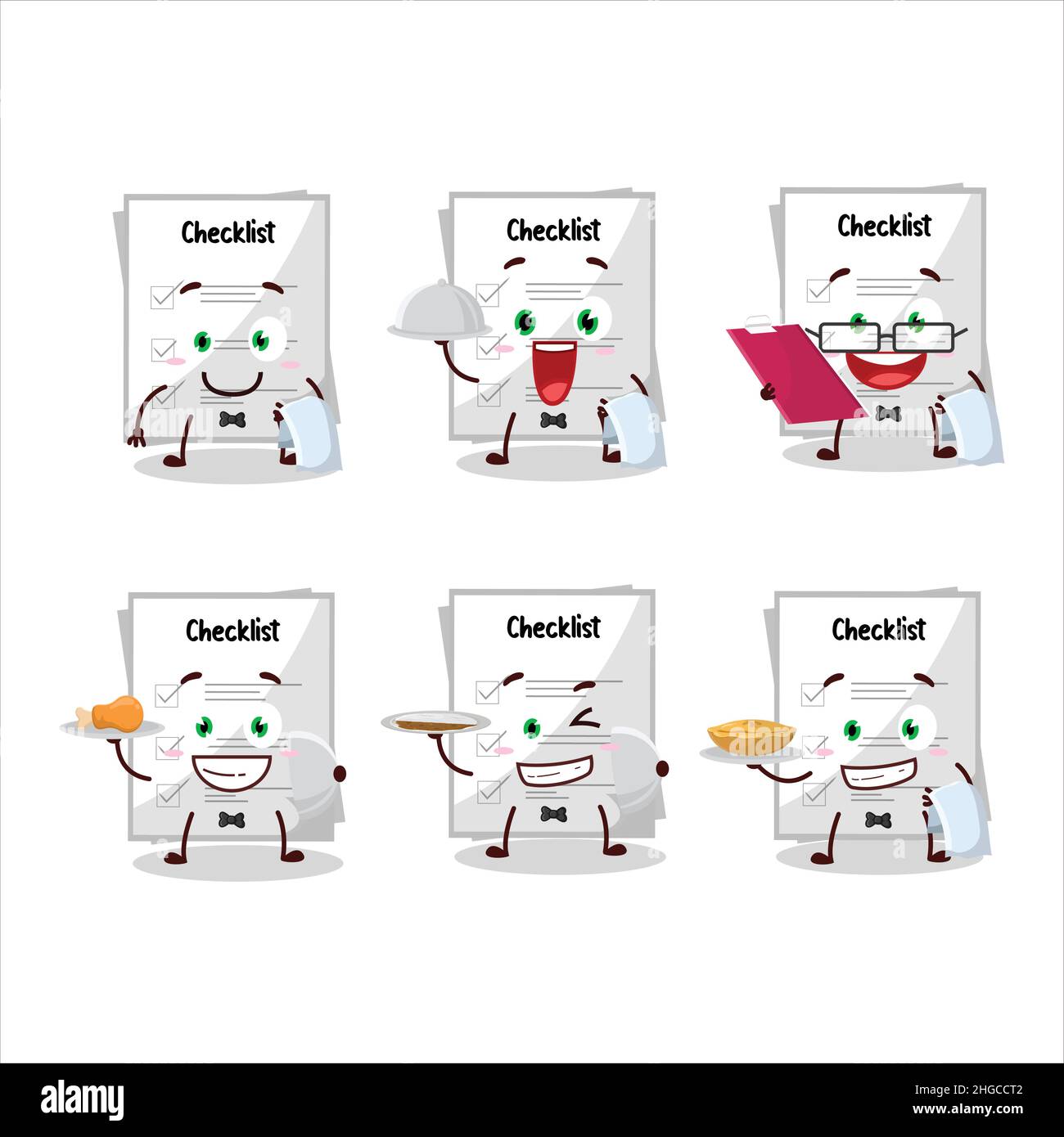 happy paper sheet waiter cartoon character holding a plate. Vector ...