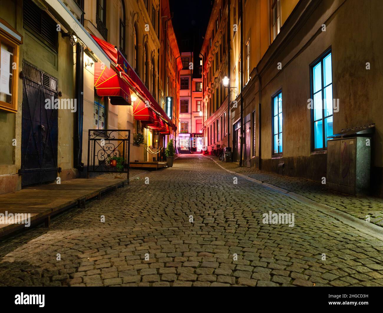 An Alley At Night In The Old Town Gamla Stan On The Island Of ...