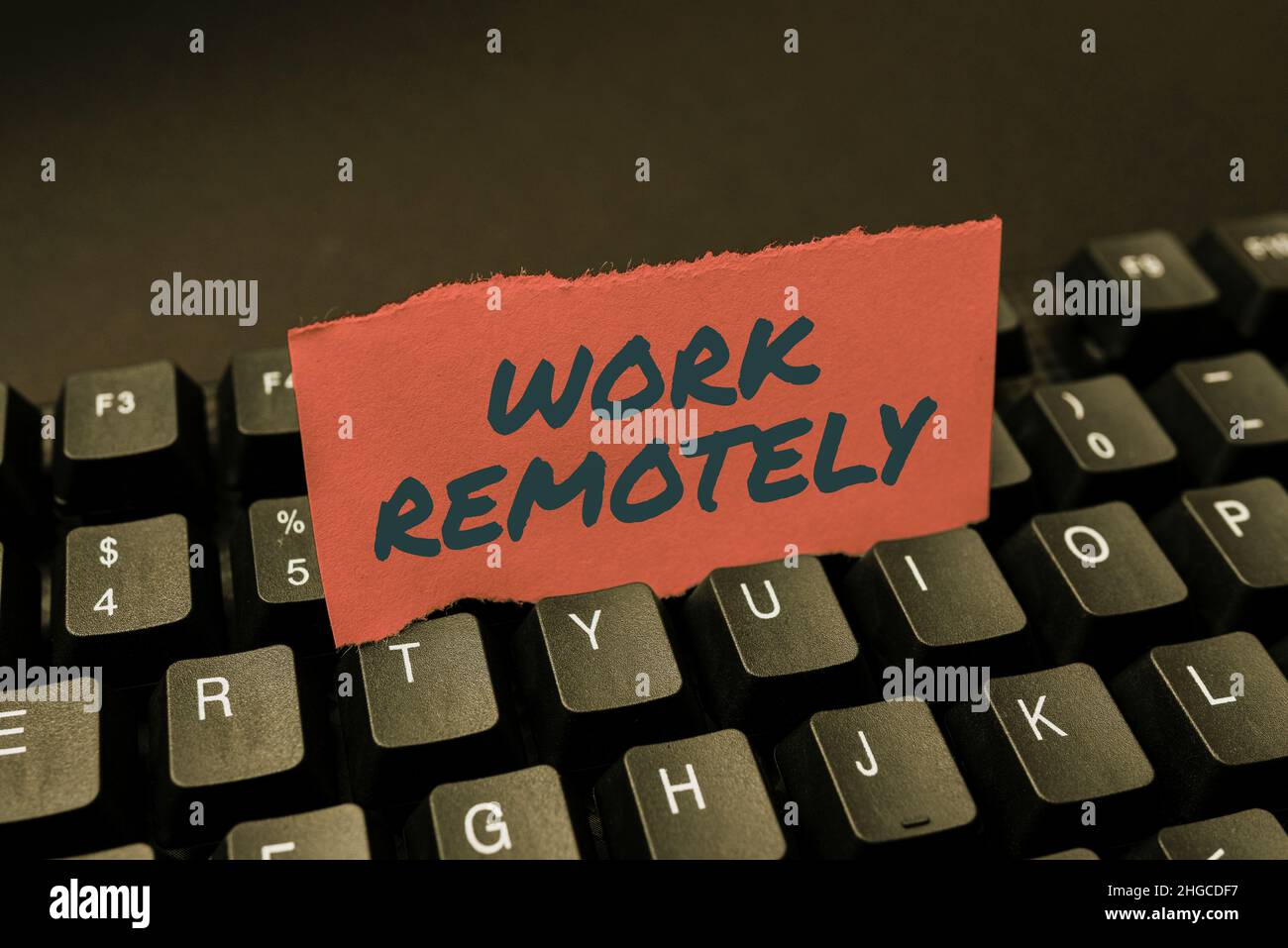 Hand writing sign Work Remotely. Business concept fresh working style ...