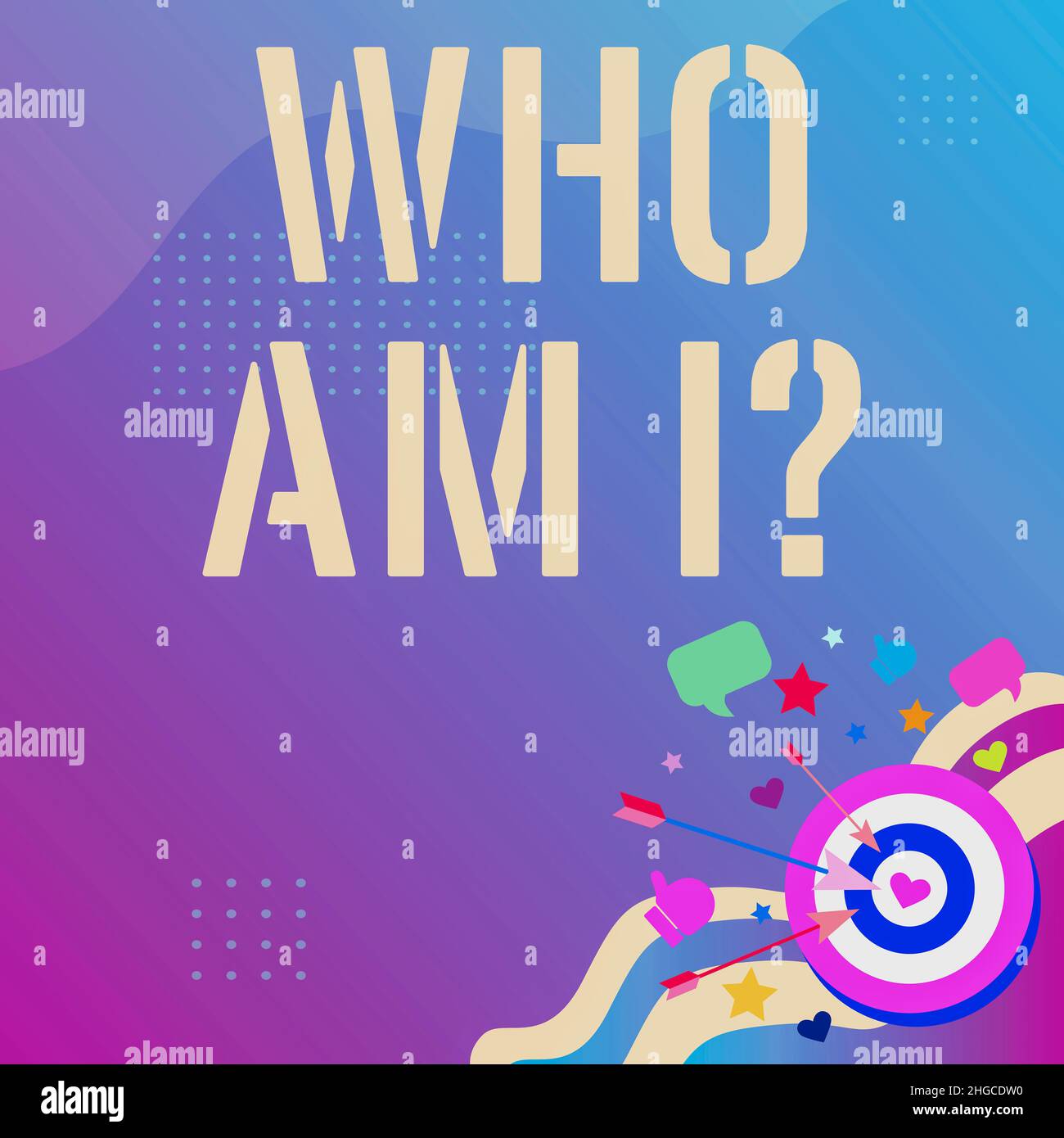Text caption presenting Who Am I Question. Word Written on asking about ...