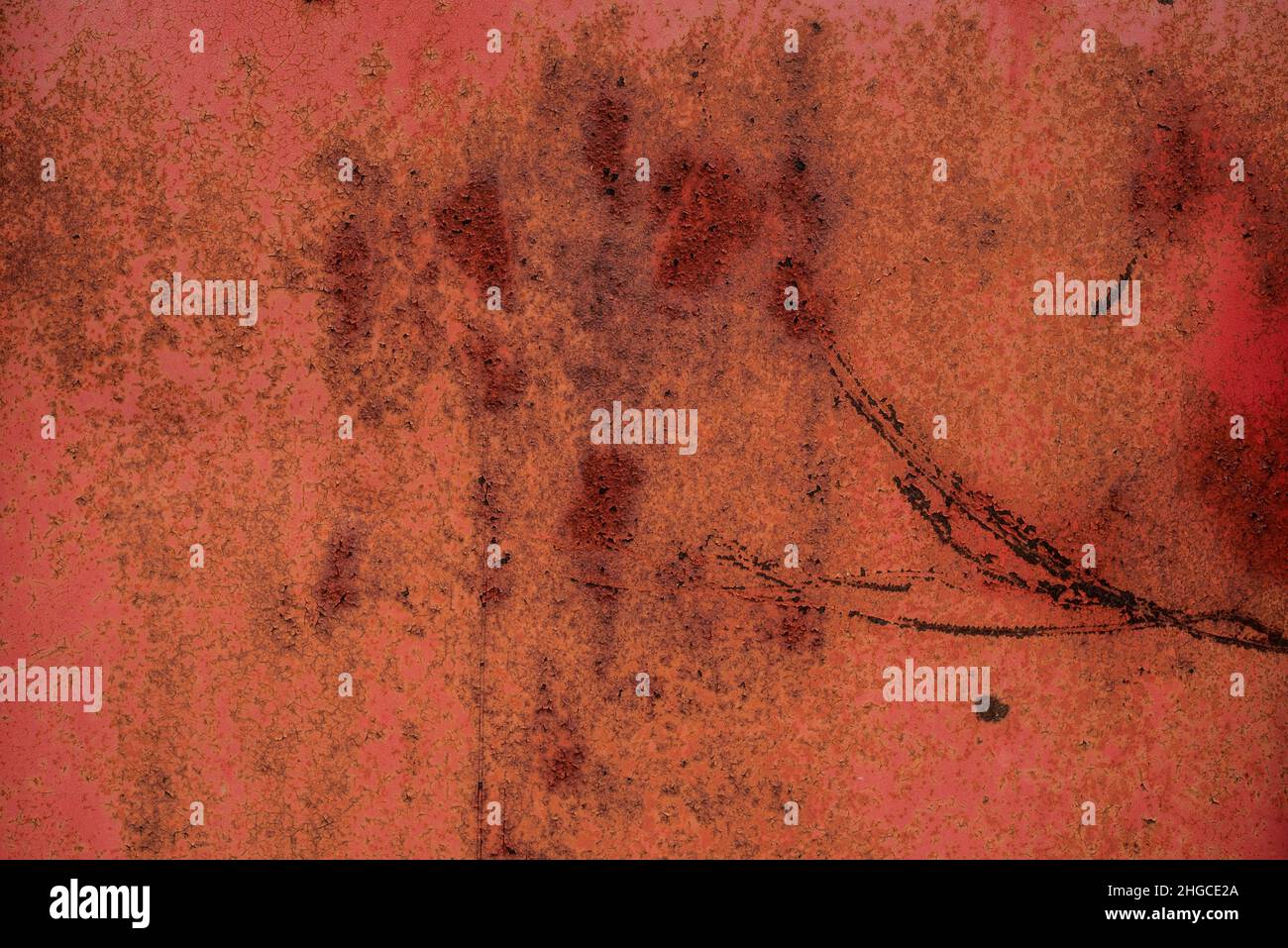 rusty scratches and cracked painting on the lacquered surface of an old ...