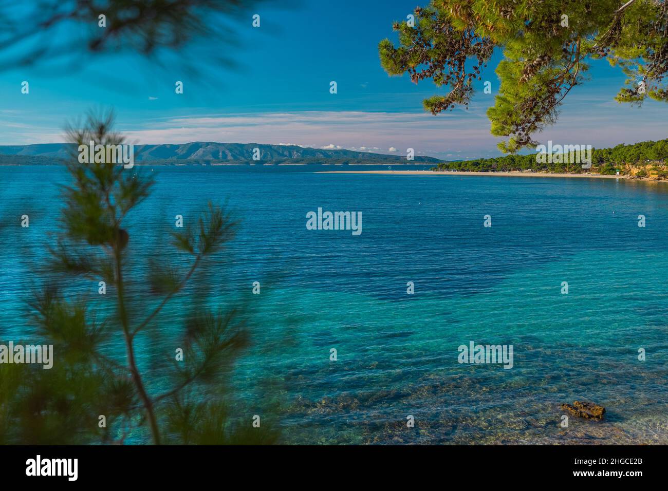 Morning view of empty Zlatni Rat cape on Brac island in Croatia ...