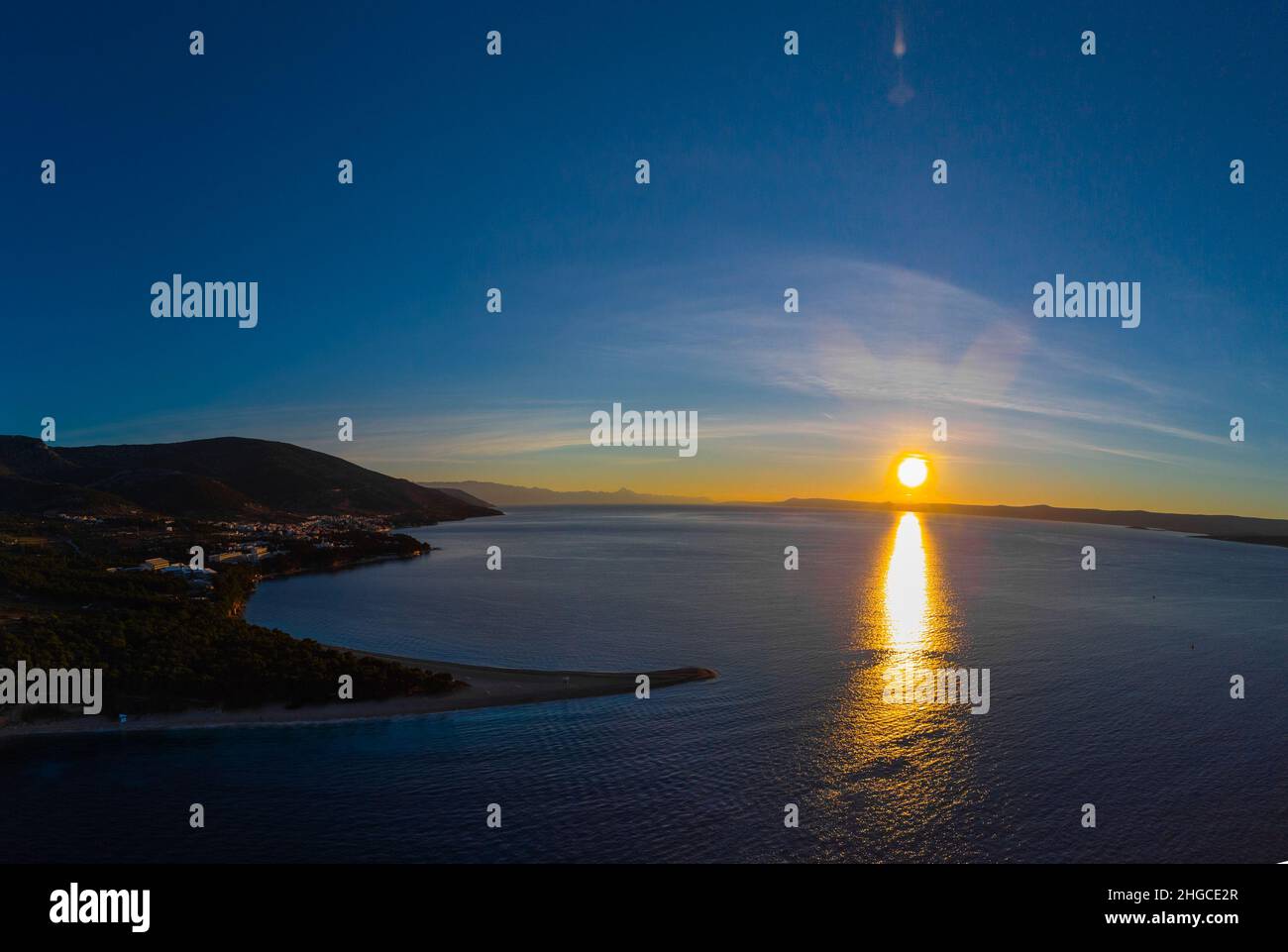 Aerial morning panoramic view of Zlatni Rat cape on Brac island in ...