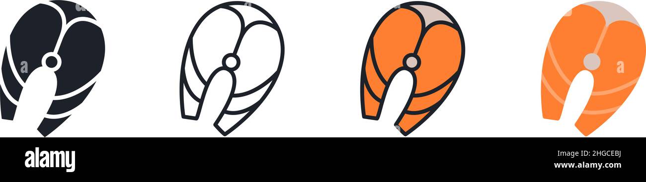 Fish steak icon. Linear flat color icons contour shape outline. Black ...