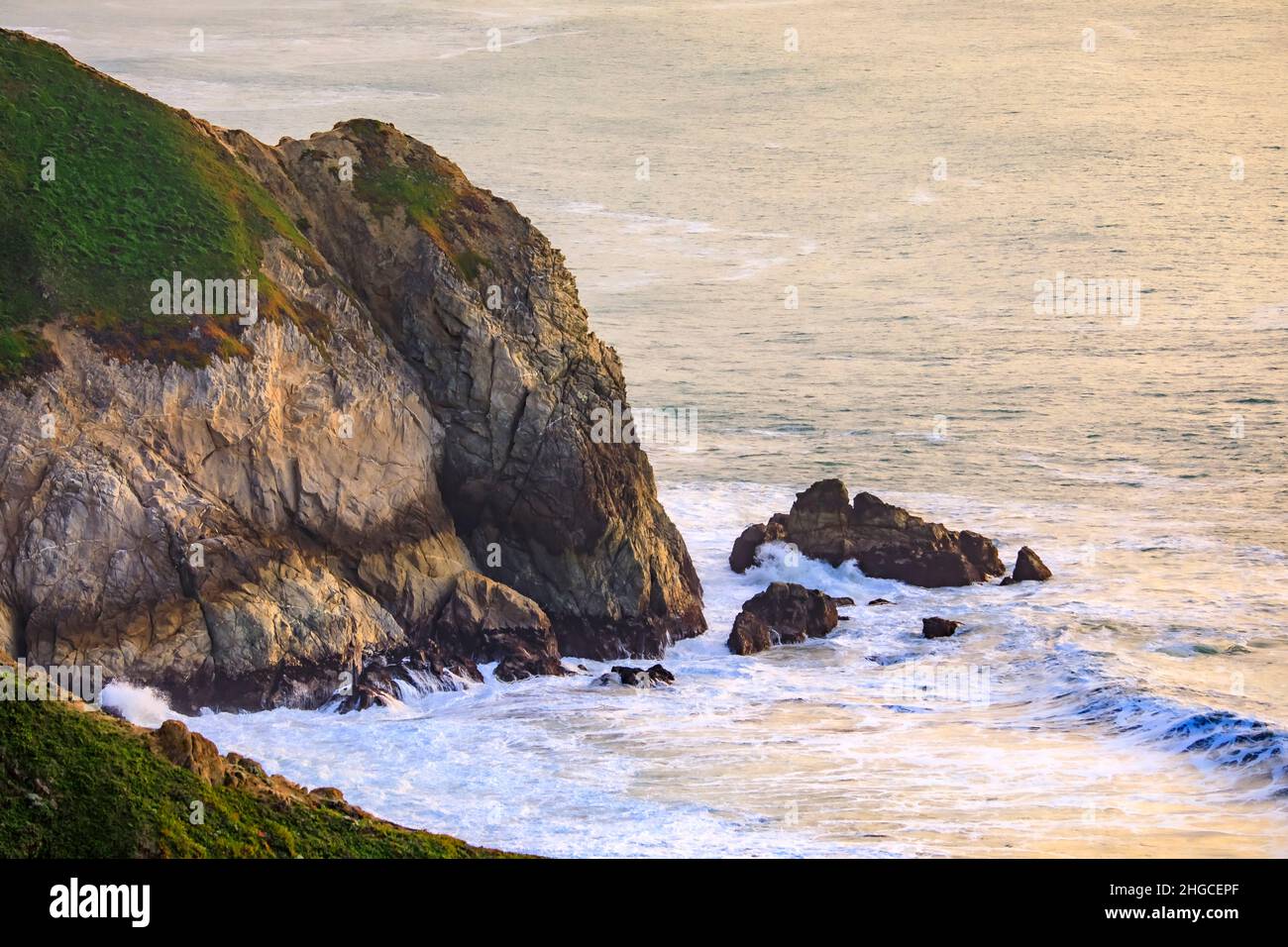 Rugged coastal cliffs by the Devil's Slide trail in California at ...