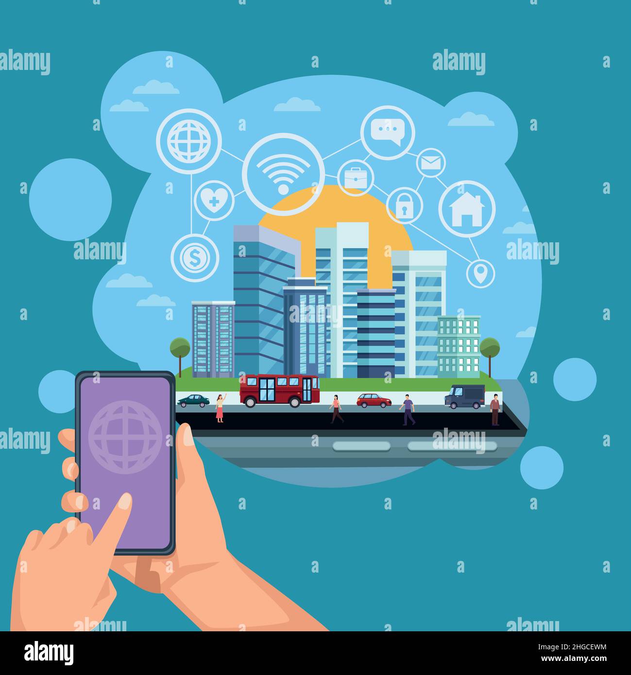 smartphone controlling smartcity Stock Vector Image & Art - Alamy