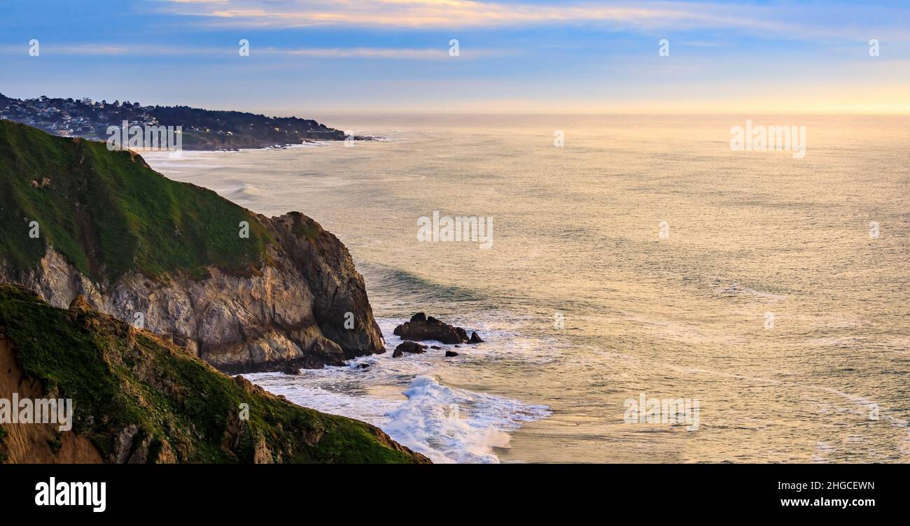 Rugged coastal cliffs by the Devil's Slide trail in California at ...