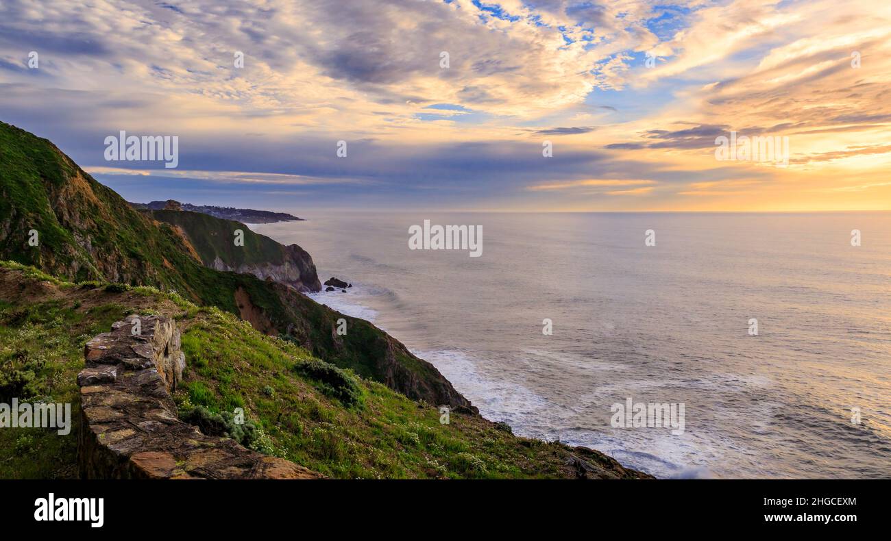 Rugged coastal cliffs by the Devil's Slide trail in California at ...