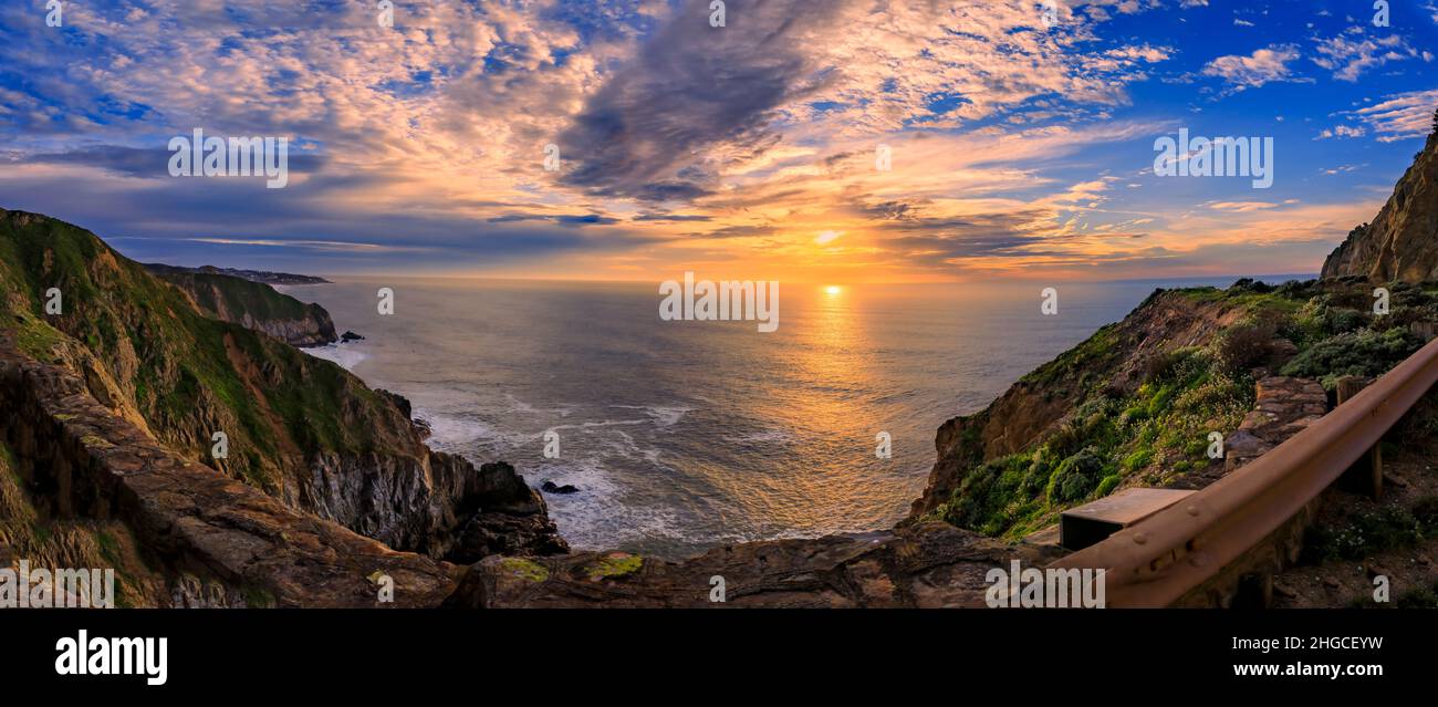 Rugged coastal cliffs by the Devil's Slide trail in California at ...
