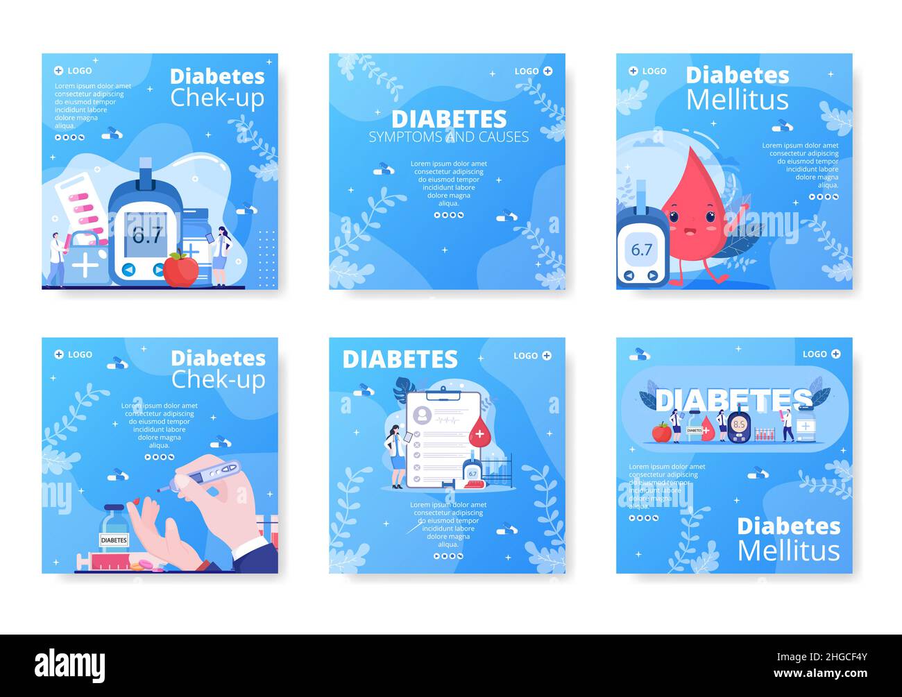 Diabetes Testing Post Template Flat Design Illustration Editable of ...