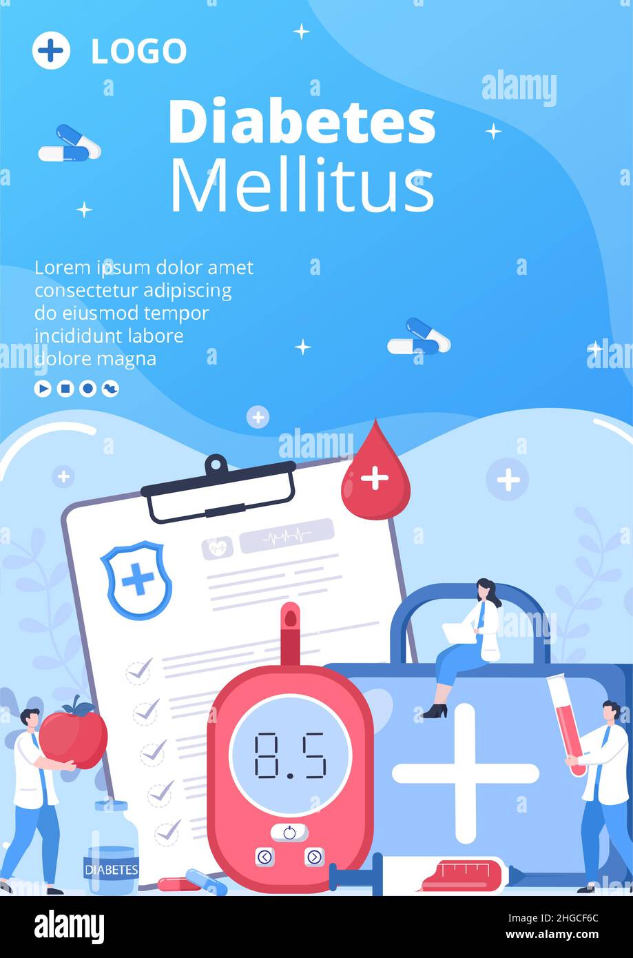 Diabetes Testing Post Template Flat Design Illustration Editable of ...